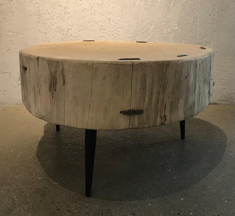 19th Century Wood Slab Table / Bleached with 'Newly Made' Hand Forged ...
