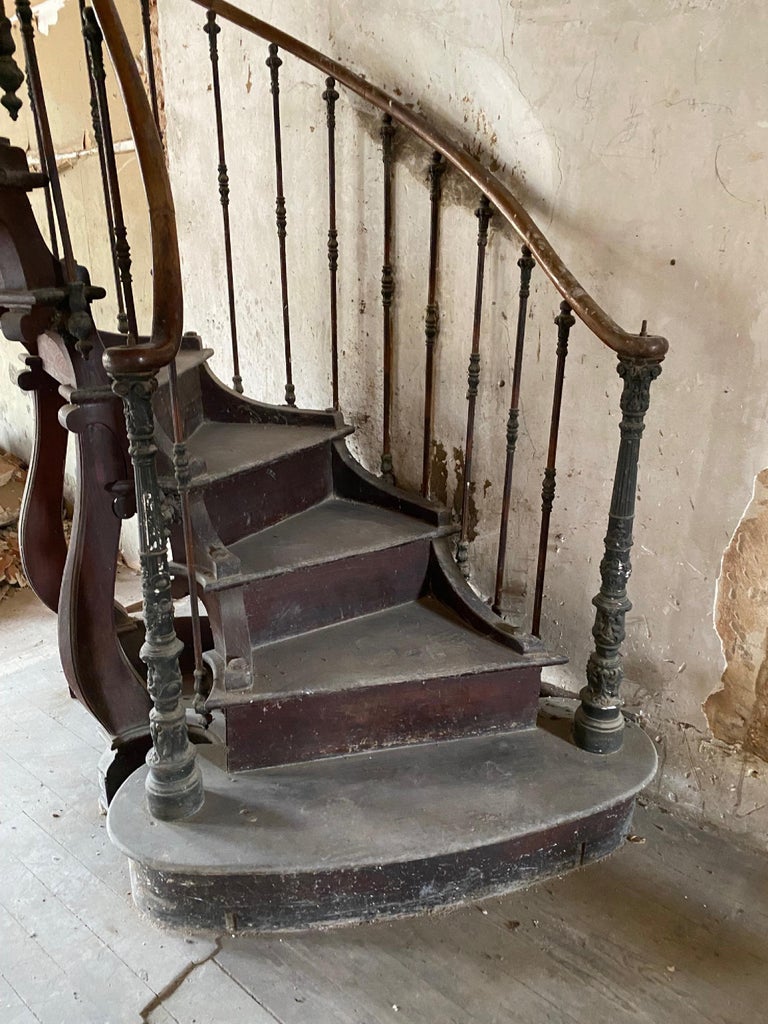 19th century wooden spiral staircase with hollow core For Sale at 1stDibs