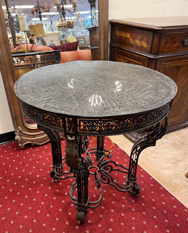 19th Century Wrought Iron 32 Inch Round Table With Built-In Light For ...