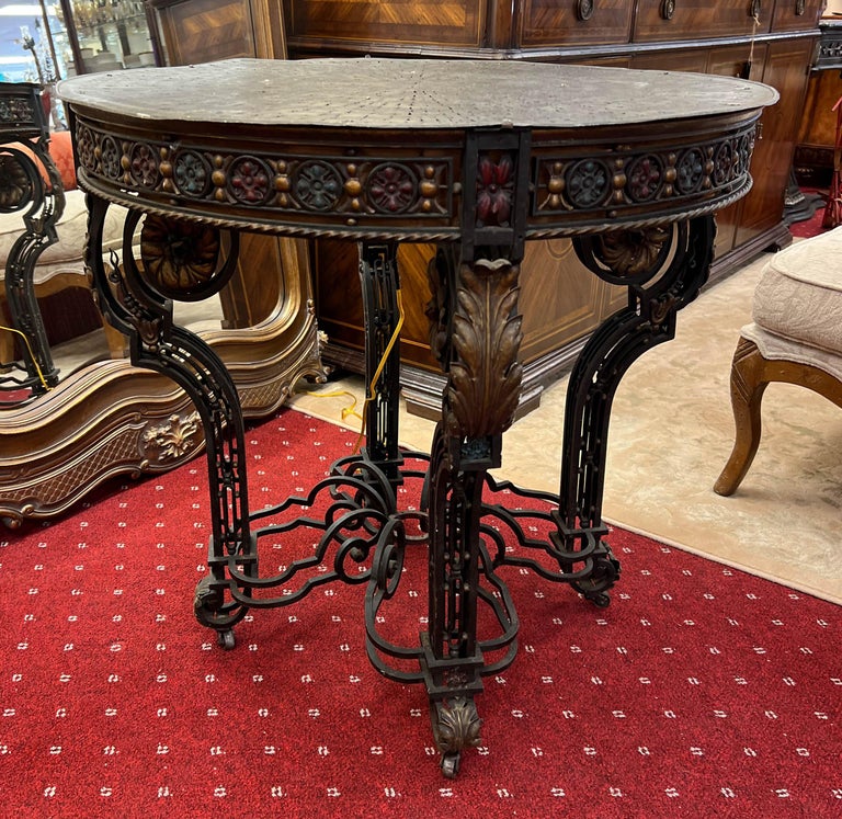 19th Century Wrought Iron 32 Inch Round Table With Built-In Light For ...