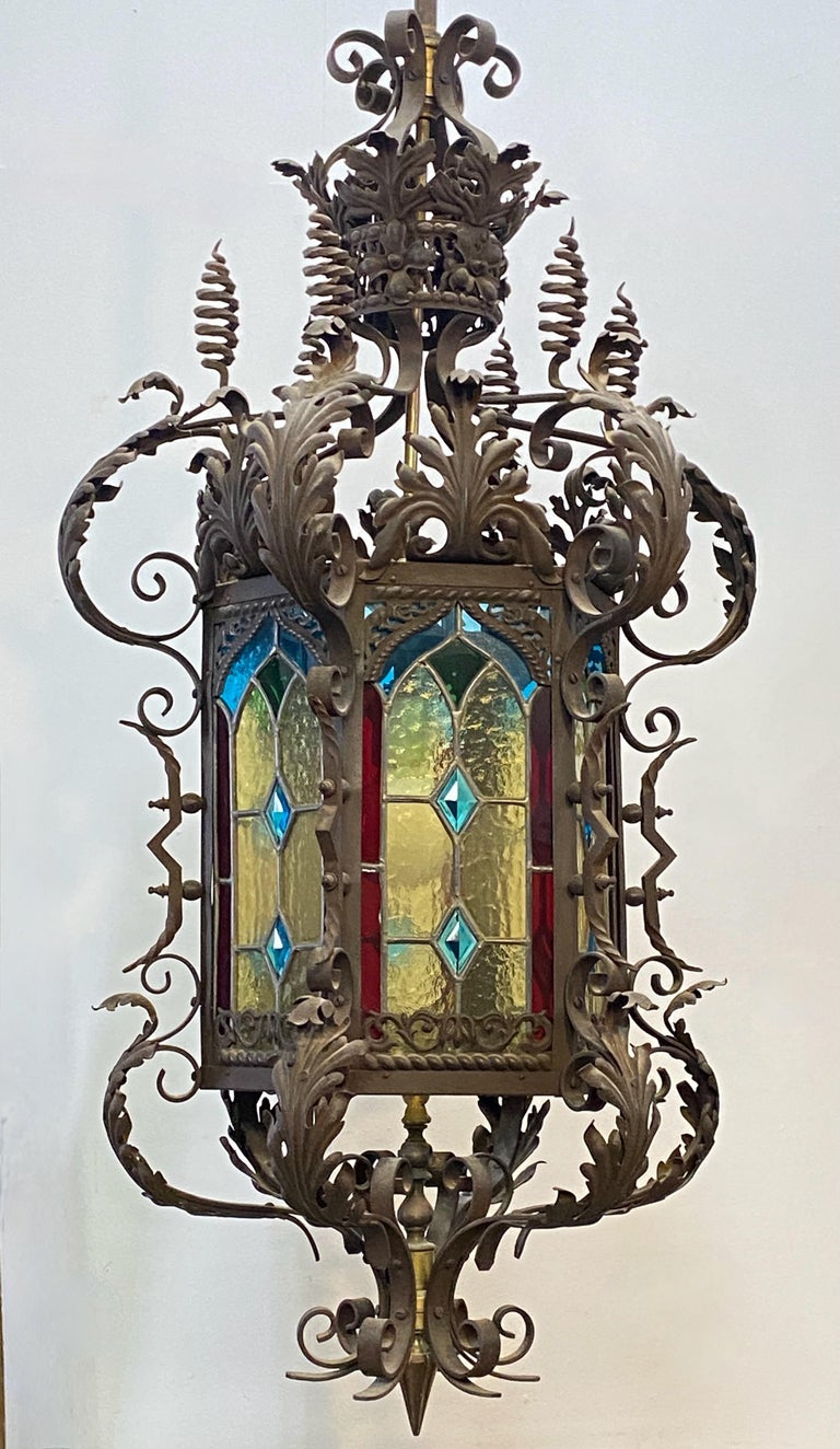 19th Century Wrought Iron and Glass Lantern For Sale at 1stDibs