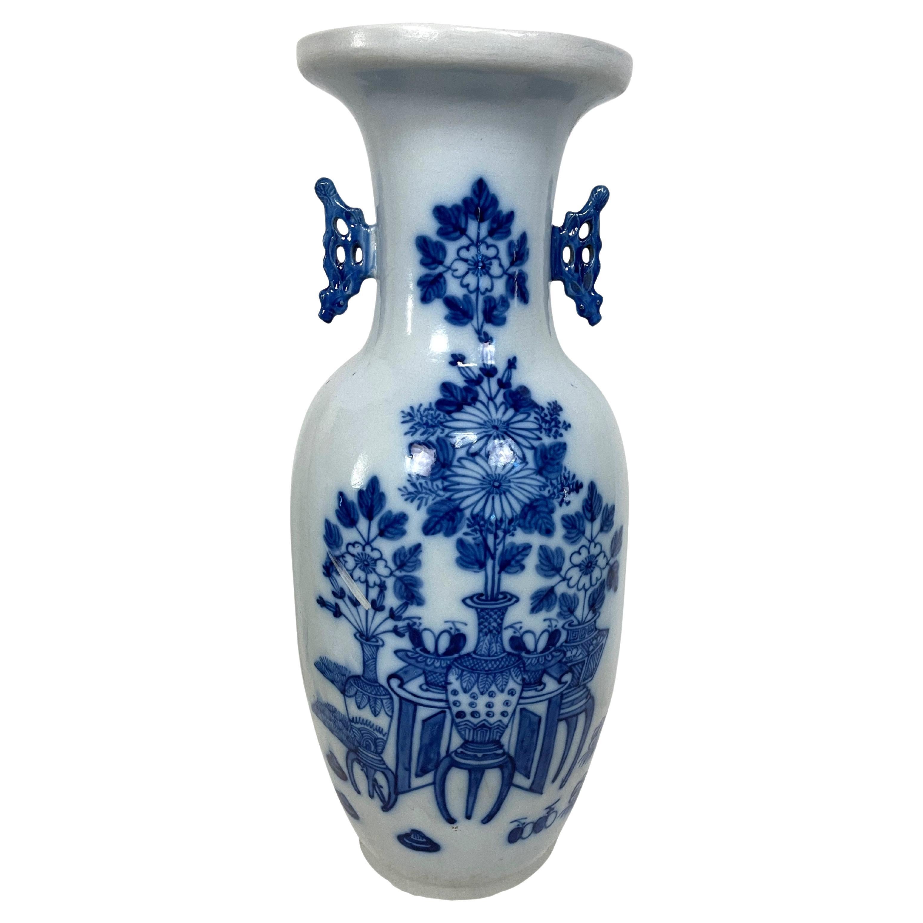Blue and White Cobalt Baluster Form Prunus Vintage Vase For Sale at 1stDibs
