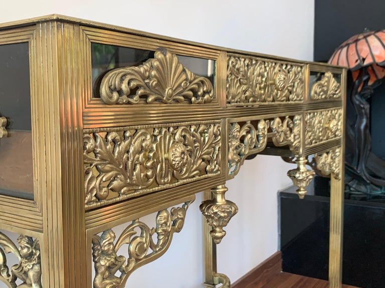 19th French Bronze Mirrored Dressing Table or Vanity with Three Drawers ...
