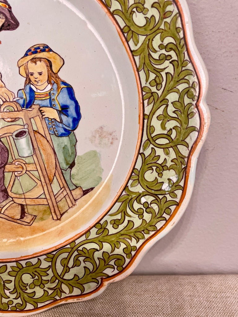 19th French Quimper Porquier Beau Plate For Sale at 1stDibs