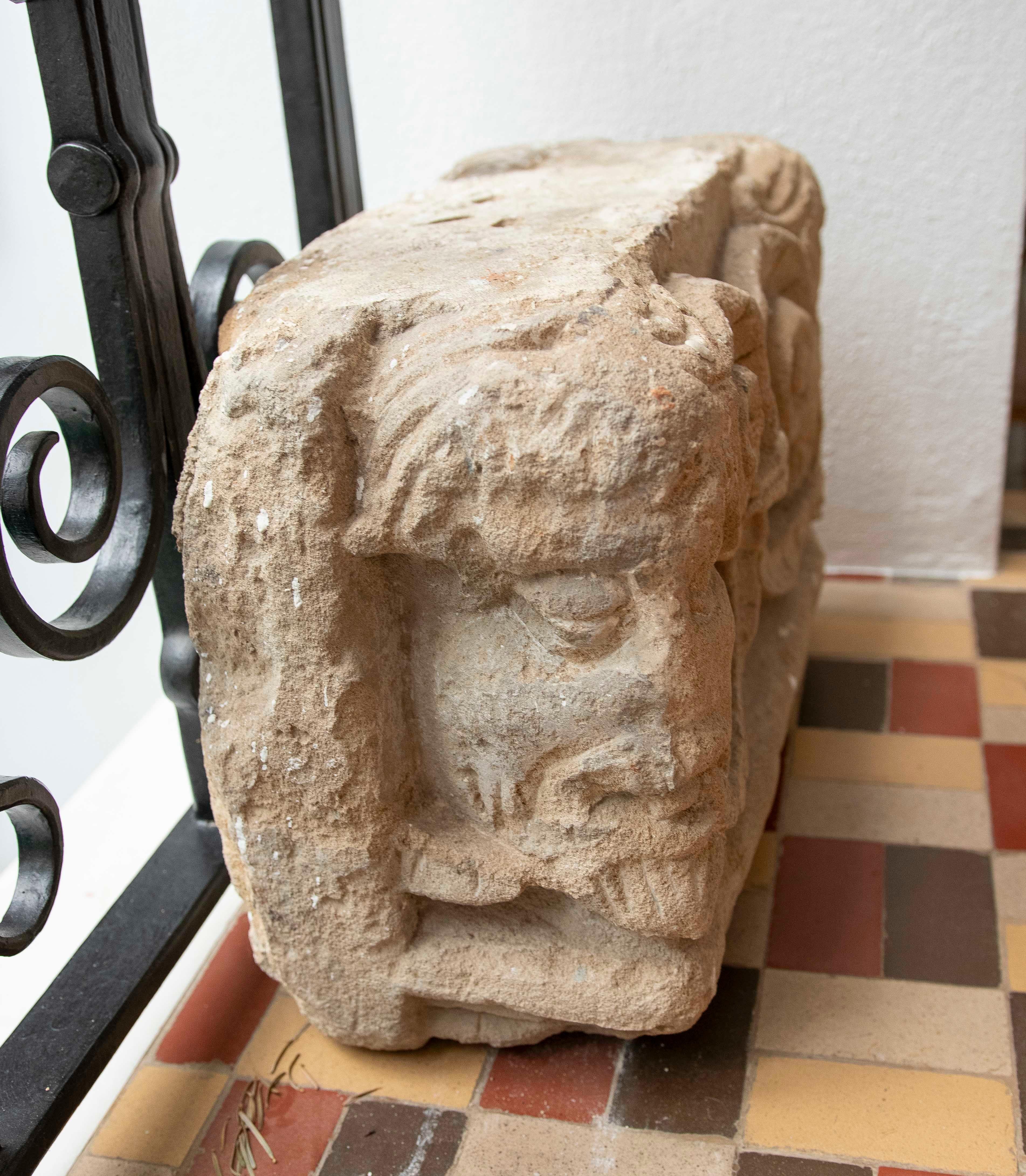 19th Hand Carved Stone Relief with Faces in the Corners For Sale at 1stDibs