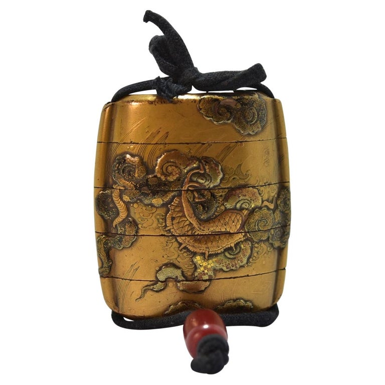 Japanese Inro with 4 Boxes in Gold Lacquer with Mat Kinji Background ...
