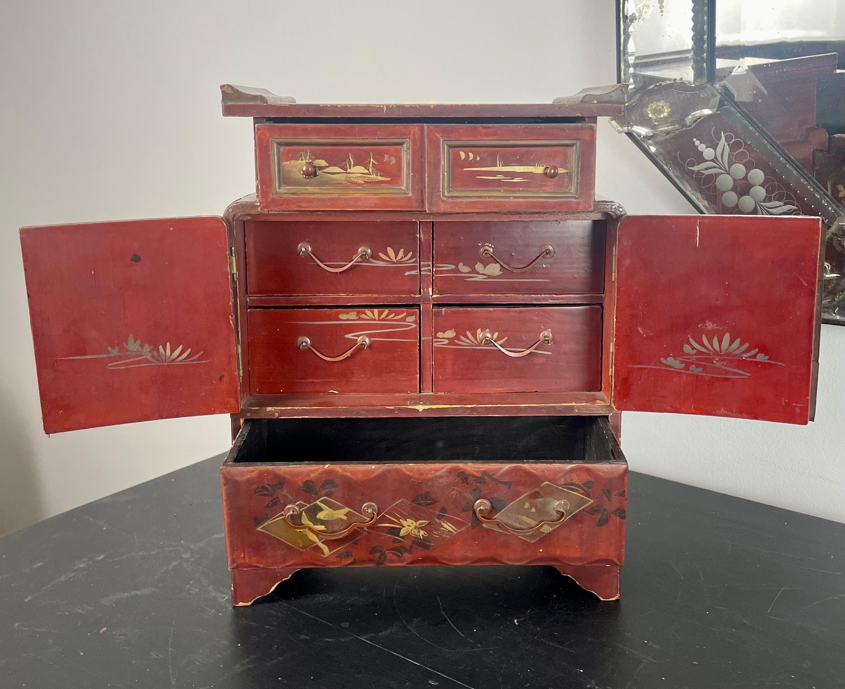 19th Jewelery Box Altar Box Japanese Temple Cabinet lacquered red ...