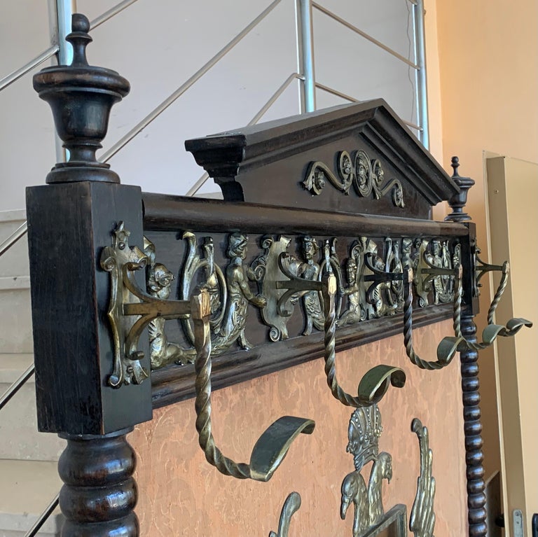 19th Large Carved Spanish Solid Walnut Coat Rack Stand or Entry For ...