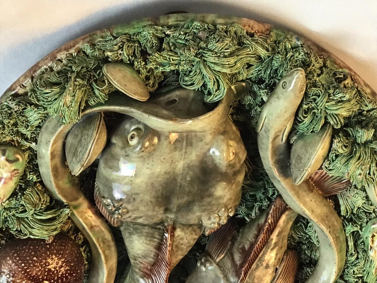 19th Majolica Palissy Fish and Eel Wall Platter Jose Alves Cunha at 1stDibs
