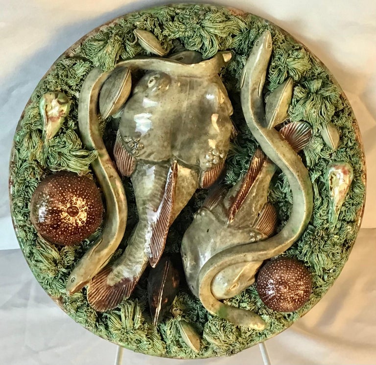 19th Majolica Palissy Fish and Eel Wall Platter Jose Alves Cunha at 1stDibs