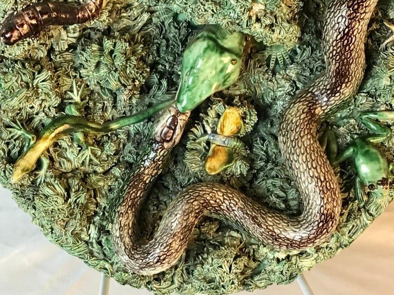 19th Majolica Palissy Snake and Lizard Wall Platter Jose Alves Cunha ...