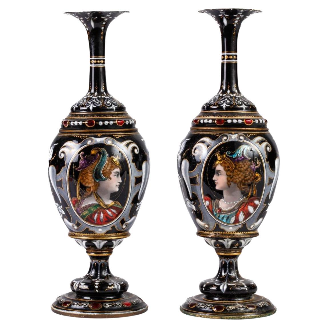 Pair of 19th Century Enamel Vases For Sale at 1stDibs