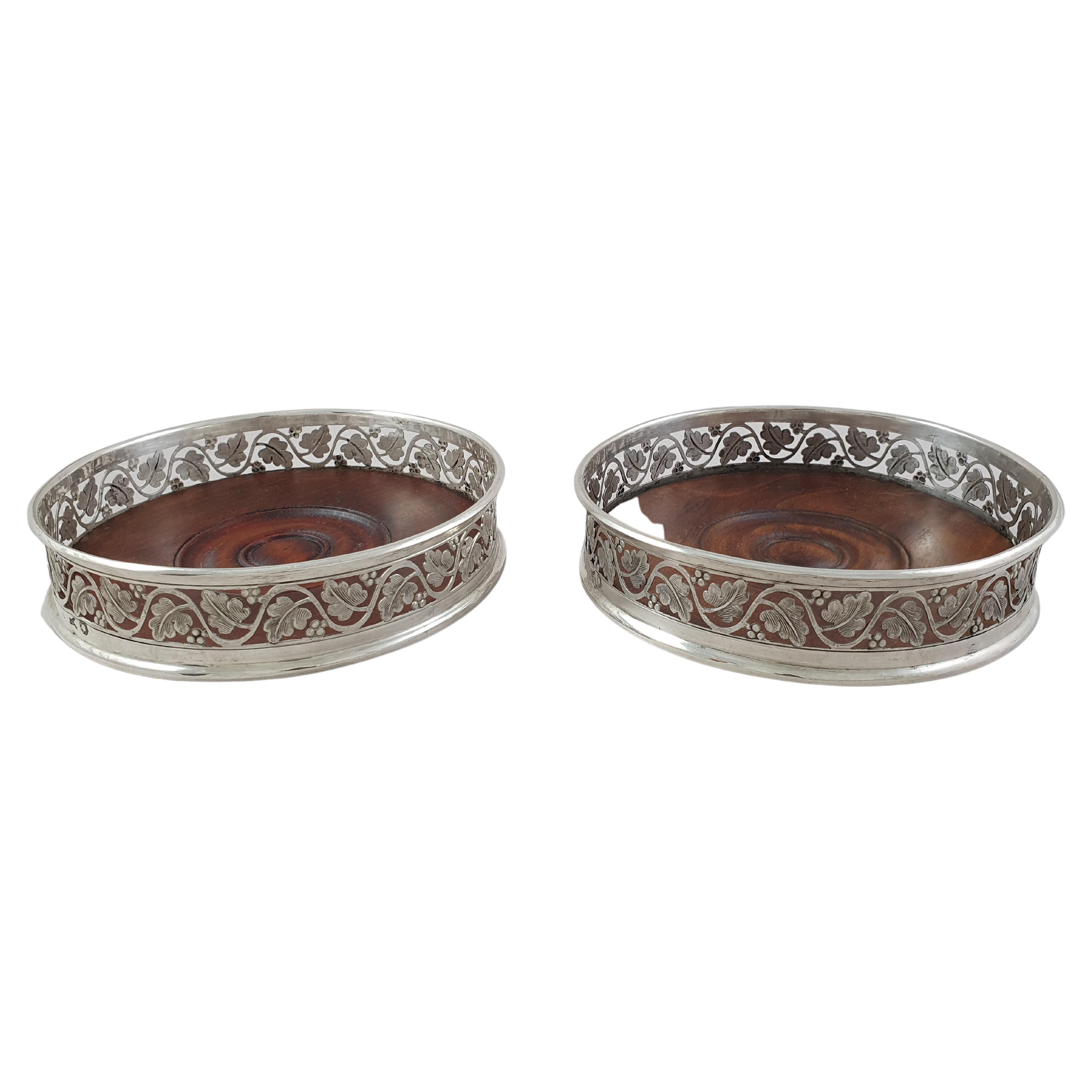 Antique Pair of Electroplated Silver Bottle Coasters, Circa 1940 For ...