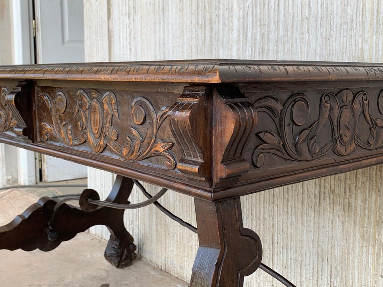 19th Spanish Carved Walnut Renaissance Library / Writing or Desk Table ...
