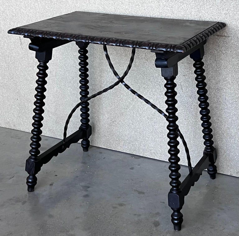 19th Spanish Walnut Side Table with Turned Legs and Iron Stretcher at ...
