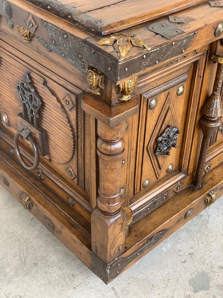 19th Century Spanish Walnut Trunk with Bronze Mounts and Decorative ...