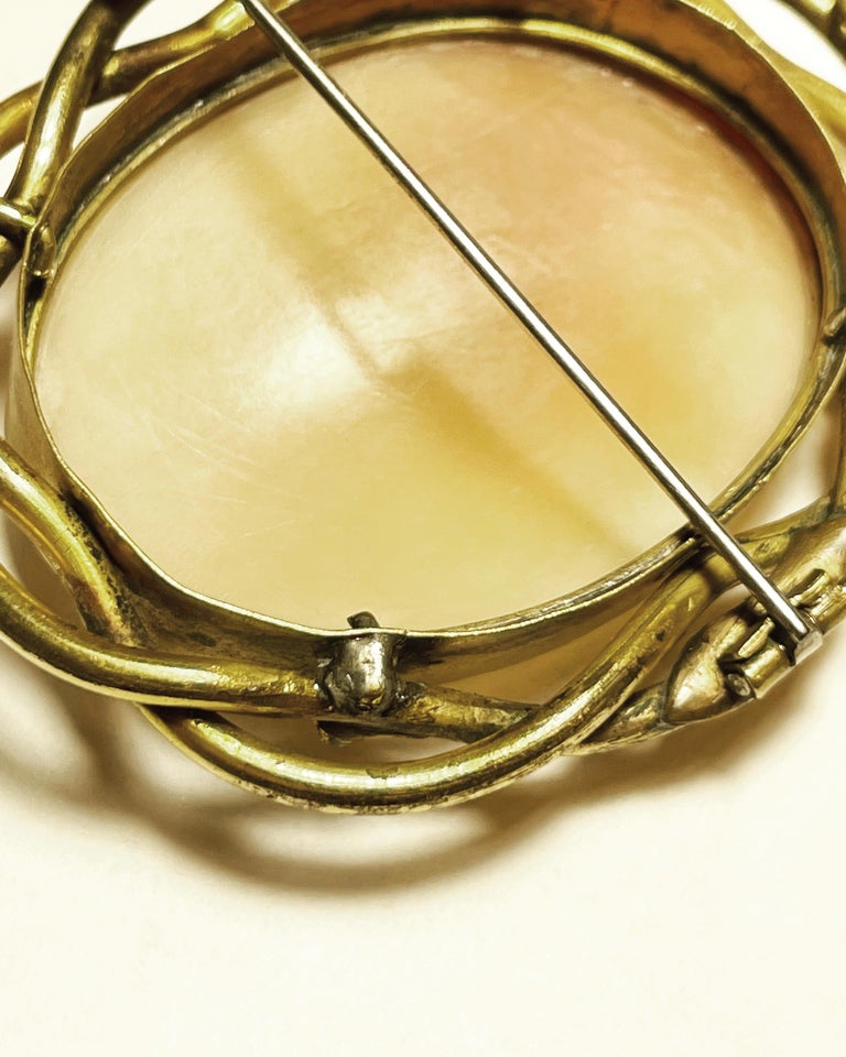 Victorian Bucolic Motif Cameo 9K Yellow Gold Shell Intaglio Brooch For ...