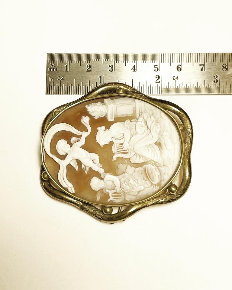 19th Victorian Mythology Motif Cameo 9K Yellow Gold Shell Intaglio ...