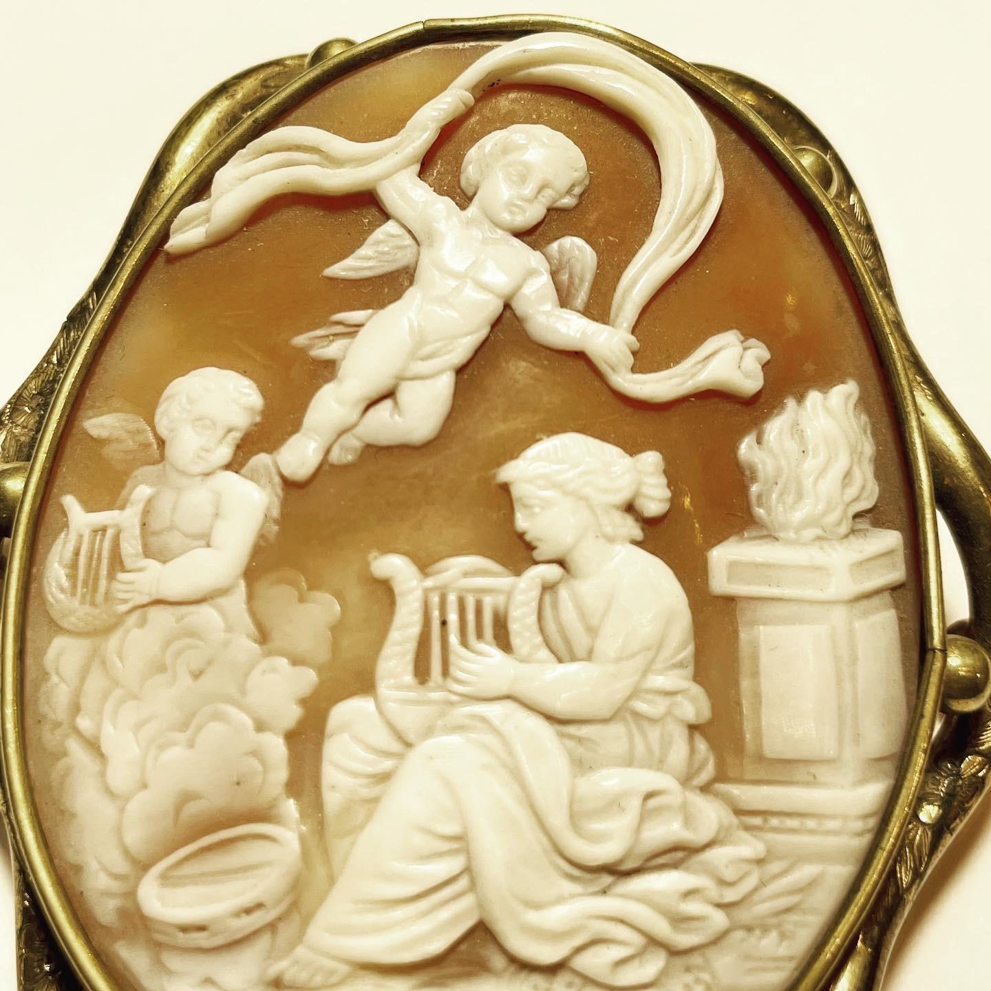 19th Victorian Mythology Motif Cameo 9K Yellow Gold Shell Intaglio ...