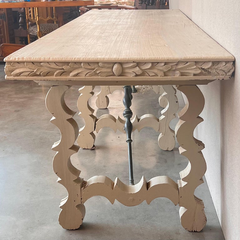 19th White Painted White Country Lyre Legs Large Console or Center ...