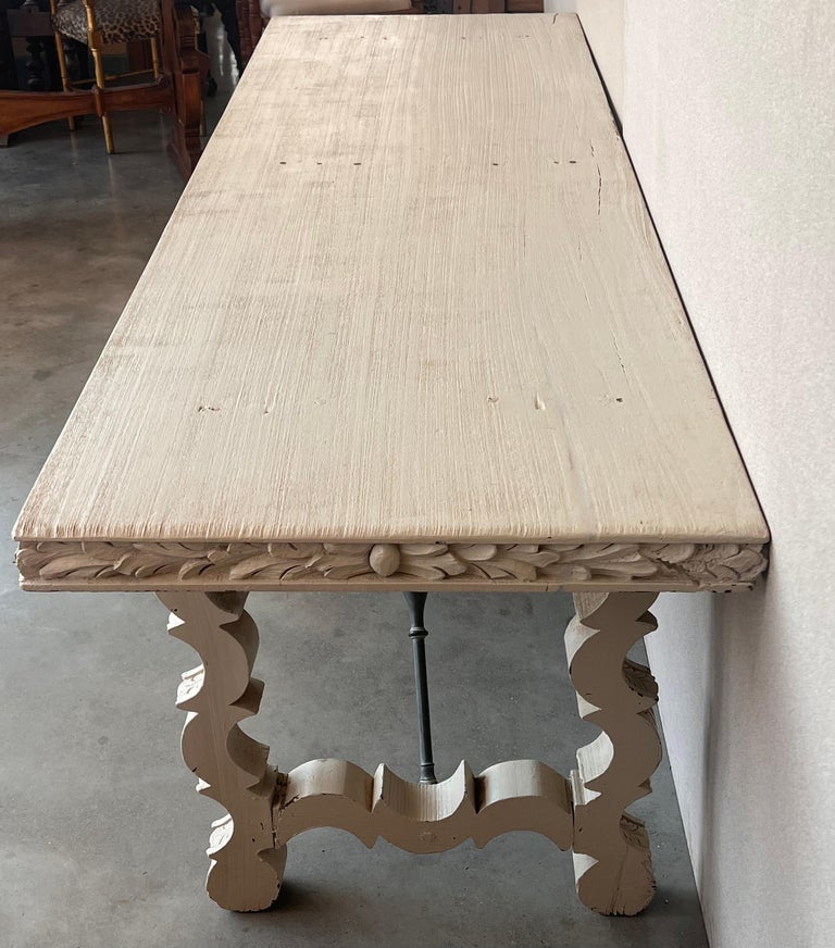 19th White Painted White Country Lyre Legs Large Console or Center ...