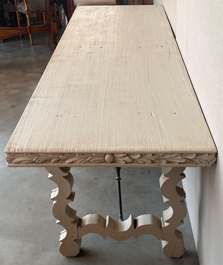 19th White Painted White Country Lyre Legs Large Console or Center ...