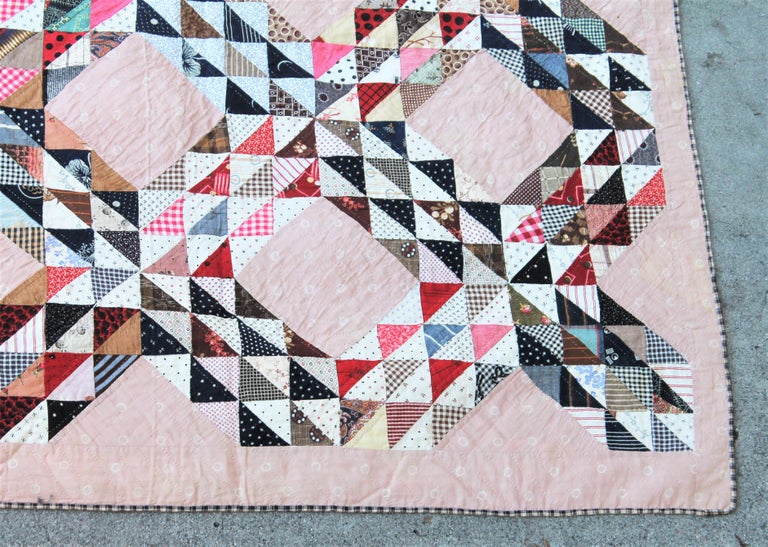 19th Century Antique Quilt, Multi-Color Ocean Waves For Sale at 1stDibs