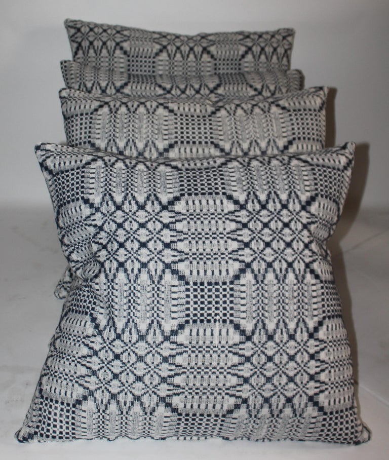 19thc Blue and White Coverlet Pillows, Collection of Four For Sale at ...