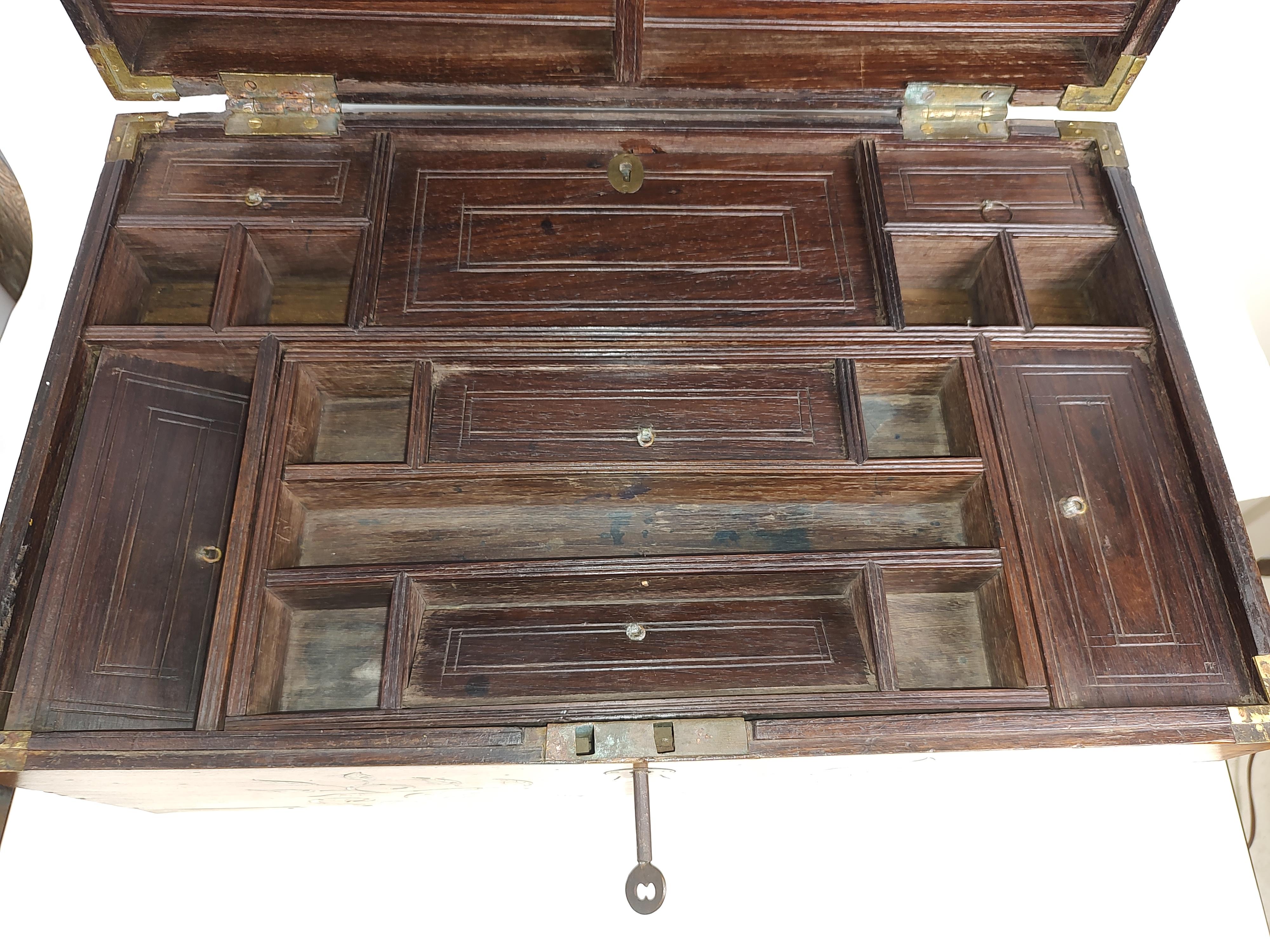 19thC Campaign Style Rosewood with Brass Inlay Stationary Letter Box ...