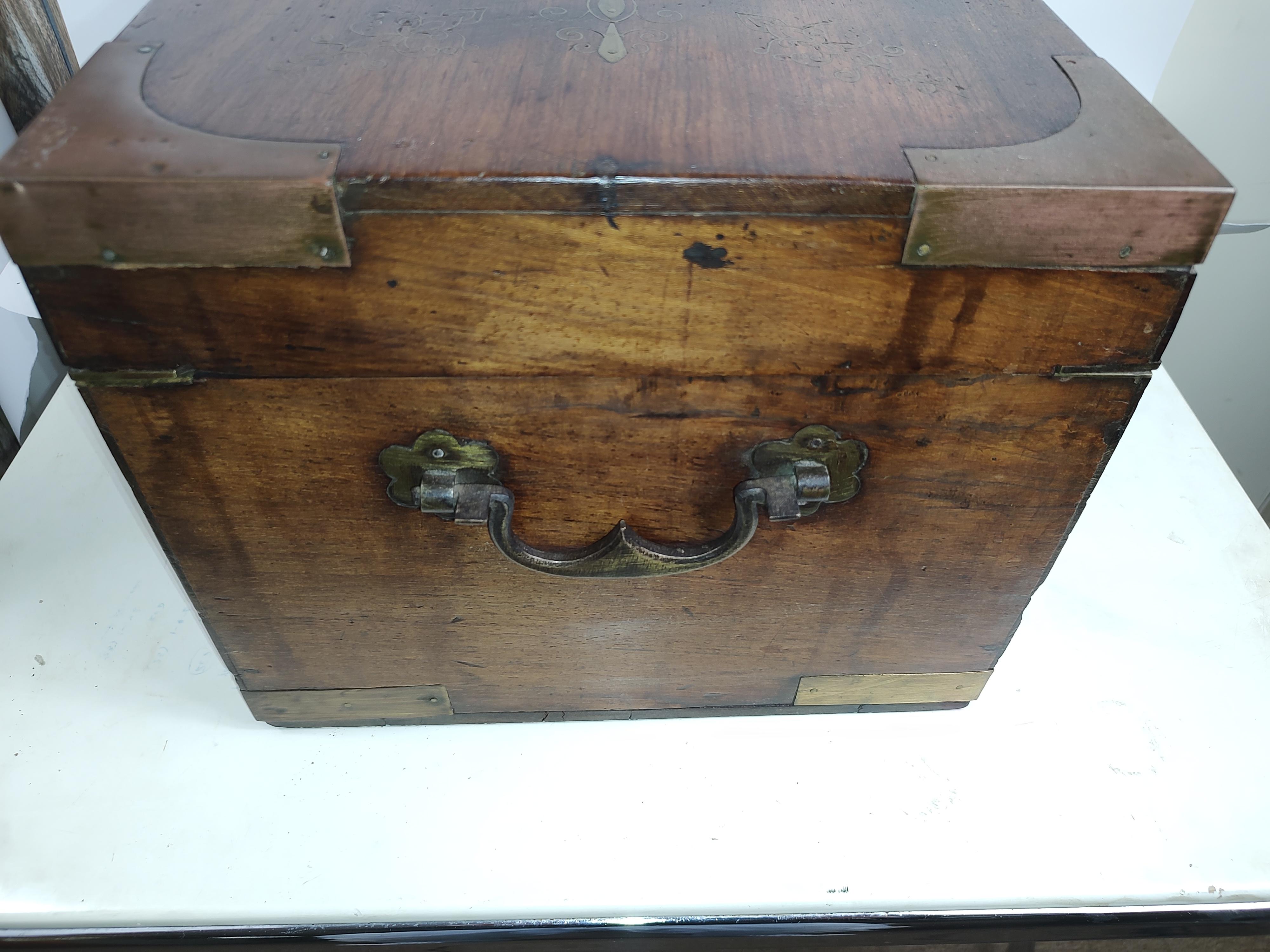 19thC Campaign Style Rosewood with Brass Inlay Stationary Letter Box ...