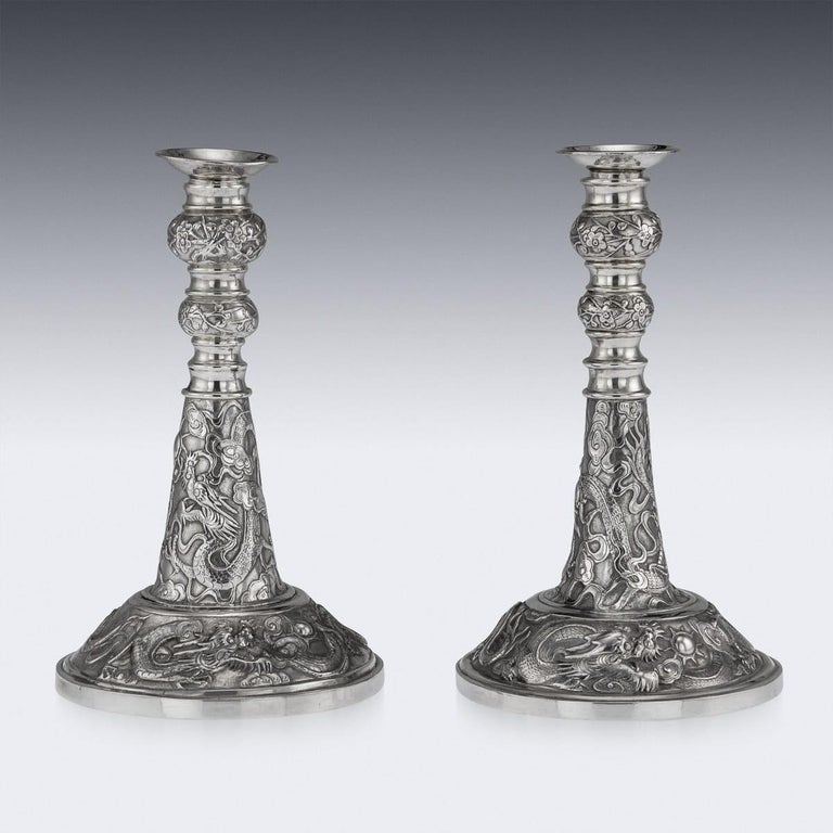 19th Century Chinese Solid Silver Candlesticks, Wang Hing, Canton ...