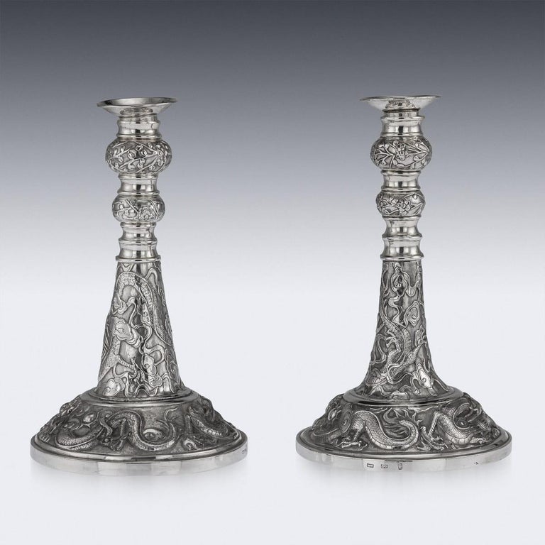 19th Century Chinese Solid Silver Candlesticks, Wang Hing, Canton ...