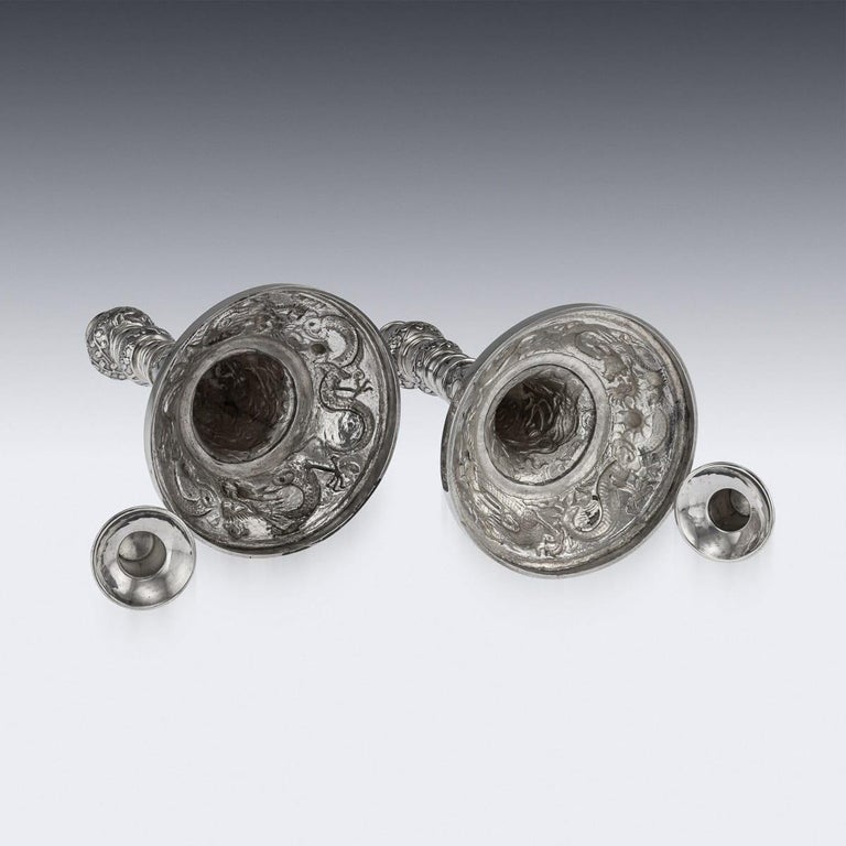 19th Century Chinese Solid Silver Candlesticks, Wang Hing, Canton ...