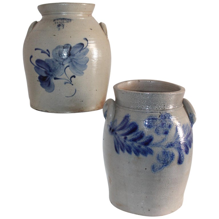19th Century Decorated Stone Ware Pottery Crocks, Pair at 1stDibs ...