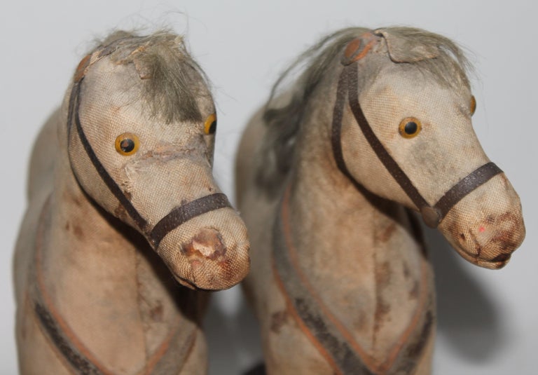 19thC Double Horse Pull Toy on Iron Wheels For Sale at 1stDibs