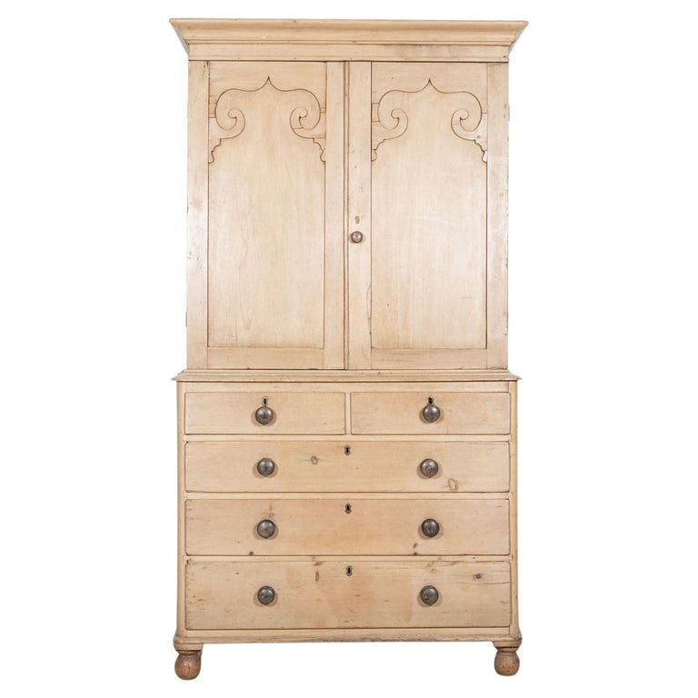 19thC English Carved Pine Linen Press For Sale at 1stDibs