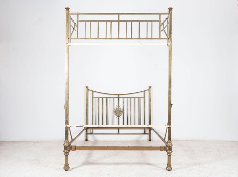 19th C English Half Tester Double Brass Bed Frame For Sale at 1stDibs
