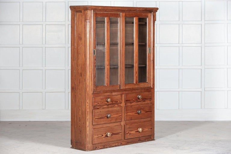 19thC English Pine Glazed Housekeepers/ Bookcase Cabinet For Sale at ...