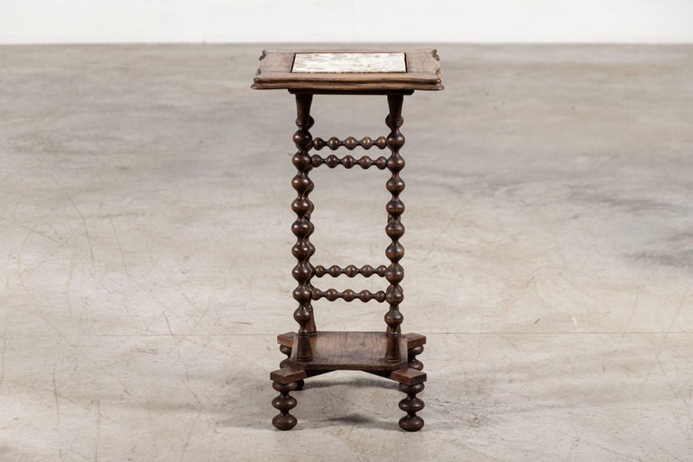 19th Century French Marble and Oak Bobbin Table For Sale at 1stDibs