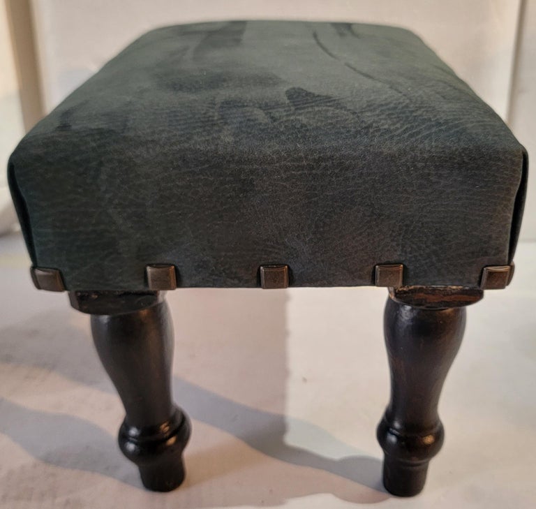 19thc Green Suede Covered Stool For Sale at 1stDibs