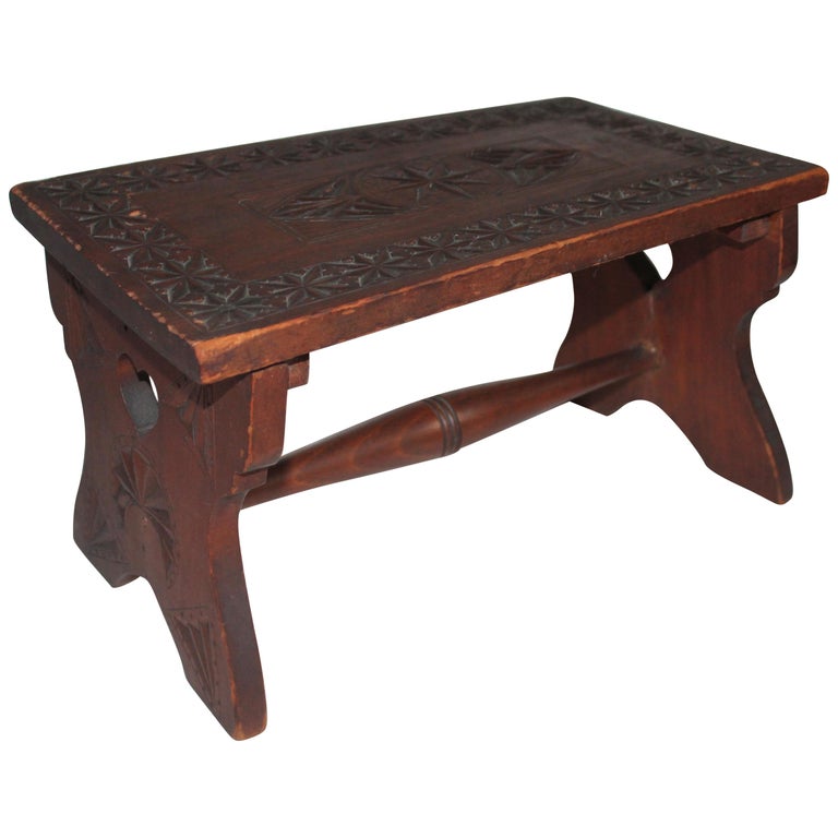 19th Century Hand Carved Foot Stool For Sale at 1stDibs