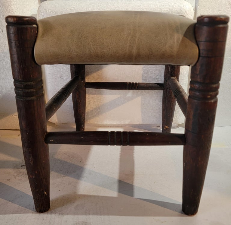 19Thc Hand Made Stool With Leather Seat For Sale at 1stDibs