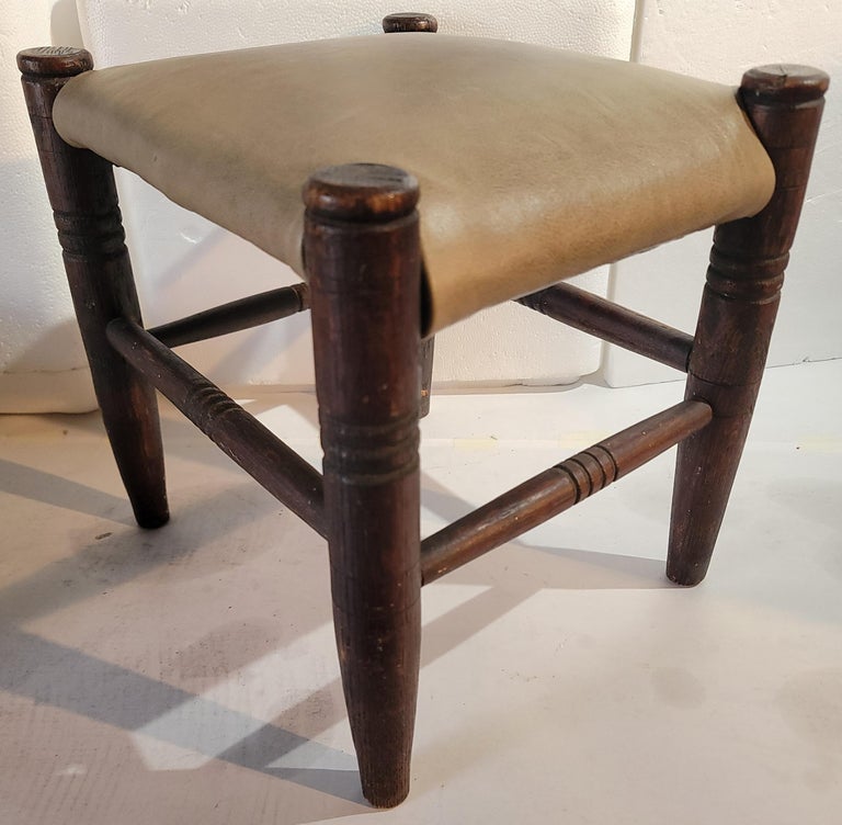 19Thc Hand Made Stool With Leather Seat For Sale at 1stDibs