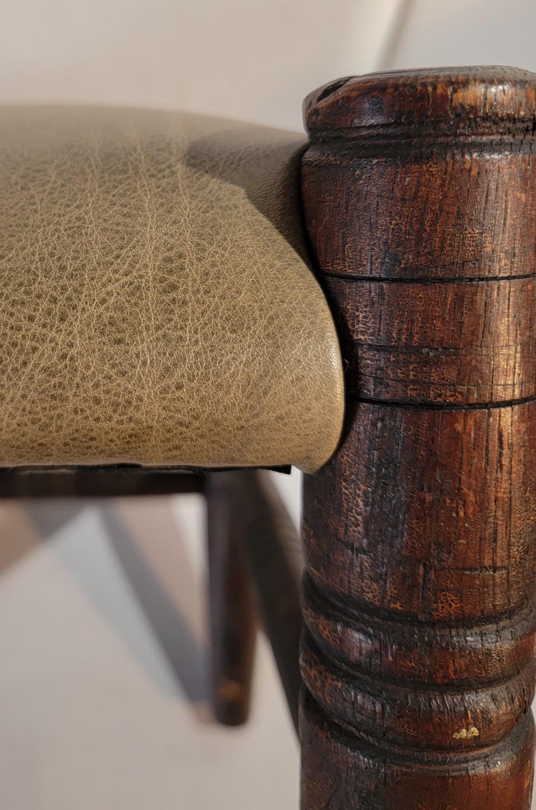 19Thc Hand Made Stool With Leather Seat For Sale at 1stDibs