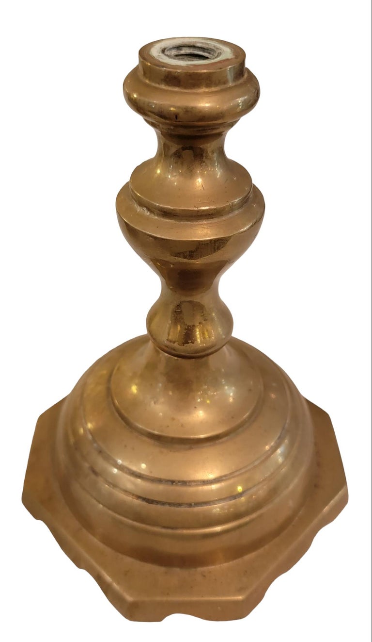 19th Century Large English Solid Brass Candle Sticks For Sale at 1stDibs