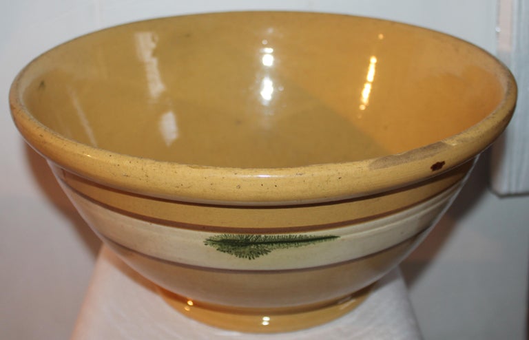 19thC Large Mocha Green Seaweed Yellow Ware Bowl For Sale at 1stDibs ...