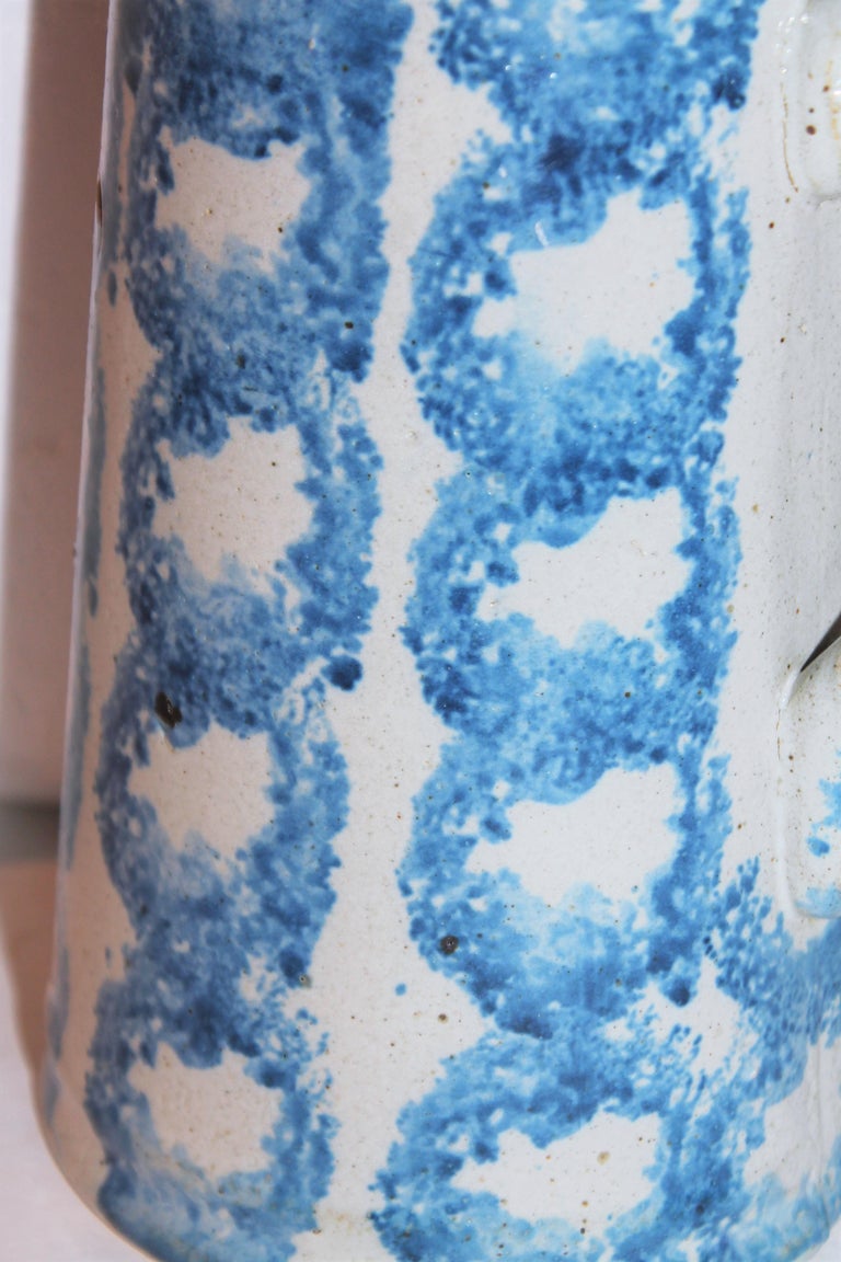 19thc Light Blue Smoke Ring Pattern Sponge Pitcher For Sale at 1stDibs