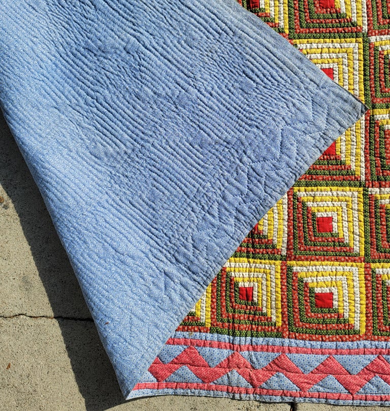 19thc Log Cabin Quilt W/ Zig Zag Border For Sale at 1stDibs | borders ...