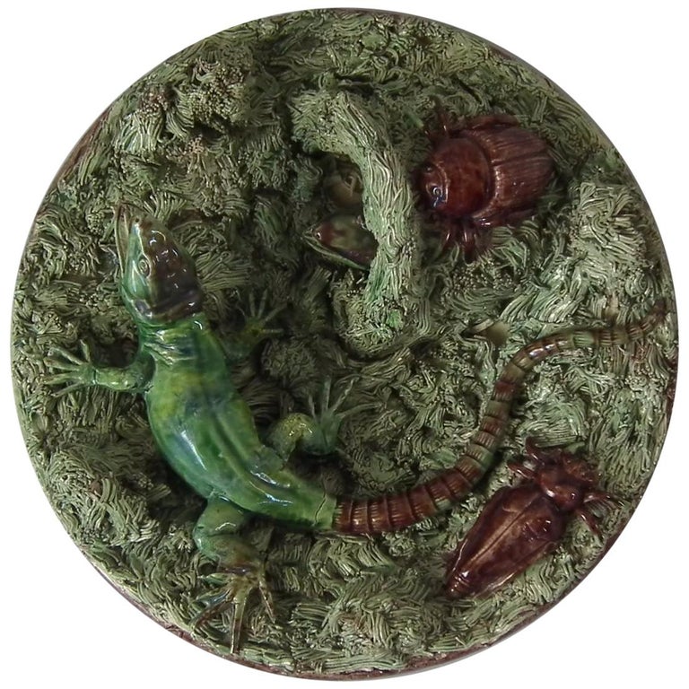 19th Century Mafra Palissy Majolica Lizard Plate at 1stDibs