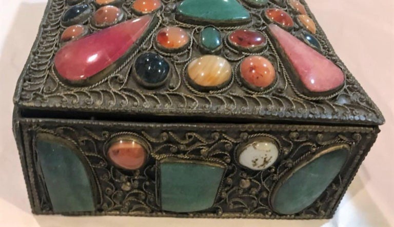 19th Century Mixed Metals Handmade Gem Stone Jewelry Box For Sale at ...